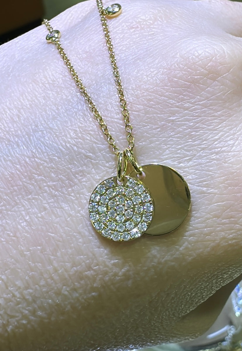 0.49ct tw Double Layered Gold Disc and Pave Diamond Pendant Necklace ...