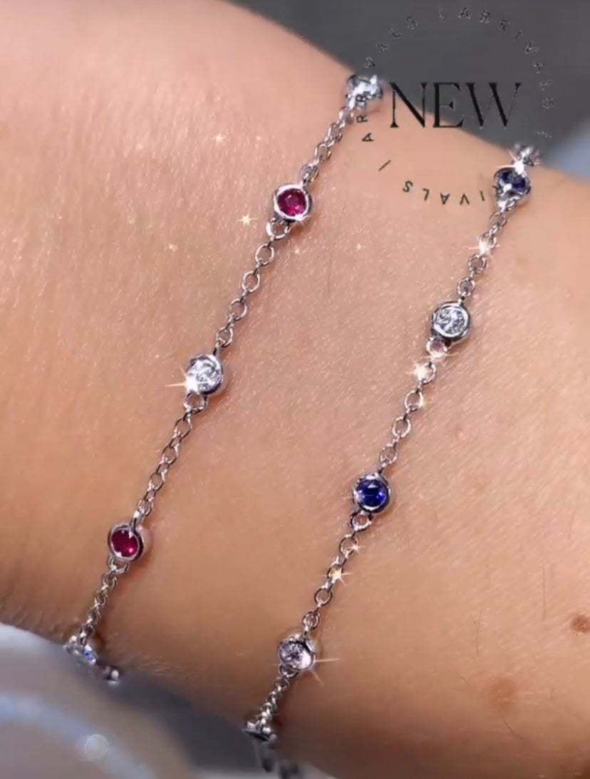 Ruby Gem Stone & Diamond Diamond By The Yard Style Bracelet – HANIKEN ...