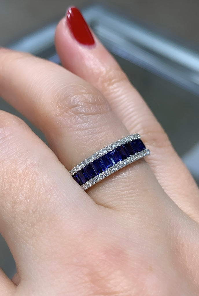 Diamond and Baguette-cut Blue Sapphire Band Ring – HANIKEN JEWELERS NEW ...