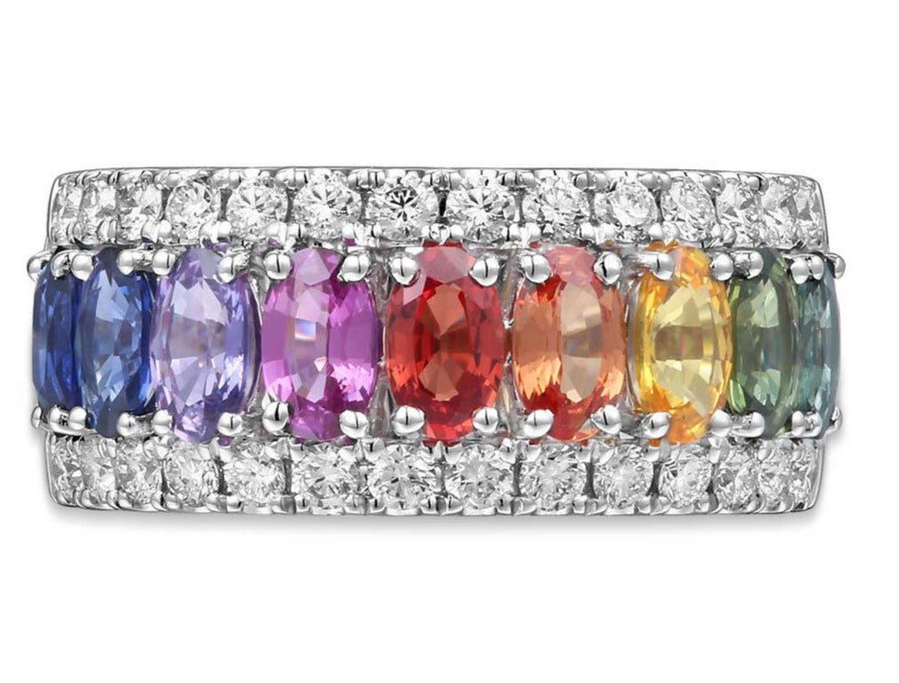 Rainbow Sapphire Oval-cut and White Diamond Ring – HANIKEN JEWELERS NEW ...