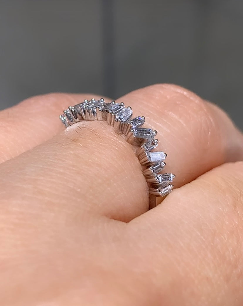White Gold & Baguette Off Center Single Prong Diamond Ring – HANIKEN ...